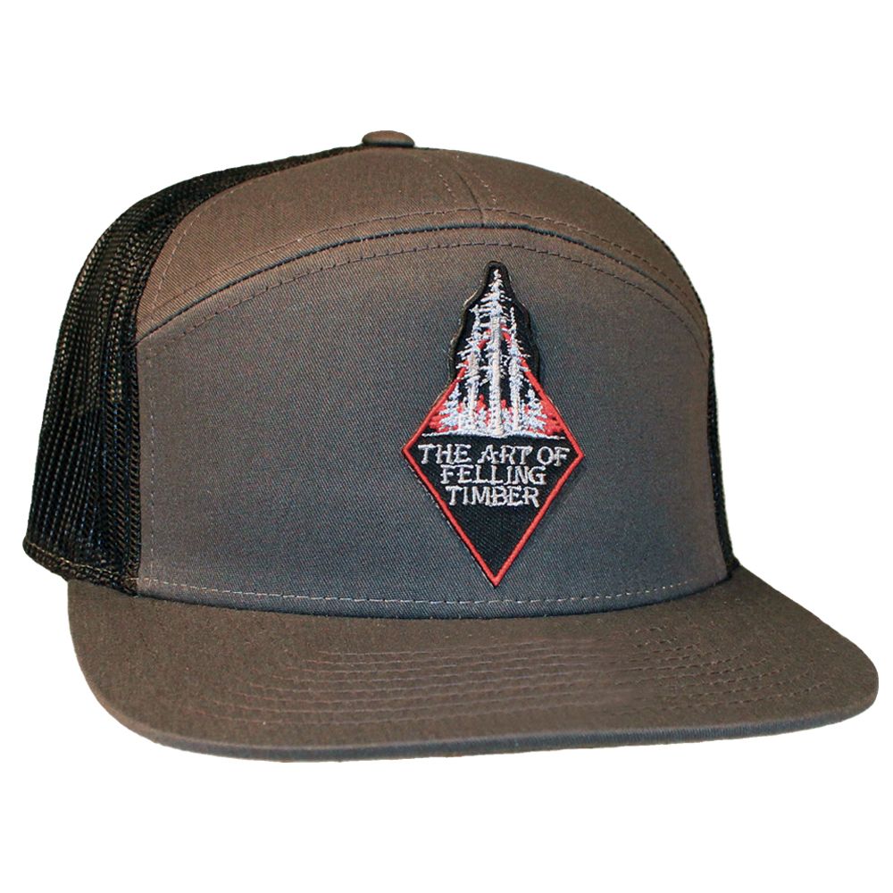 The Art of Felling Timber 7 Panel Flat Bill Hat (Silver Logo) Black ...
